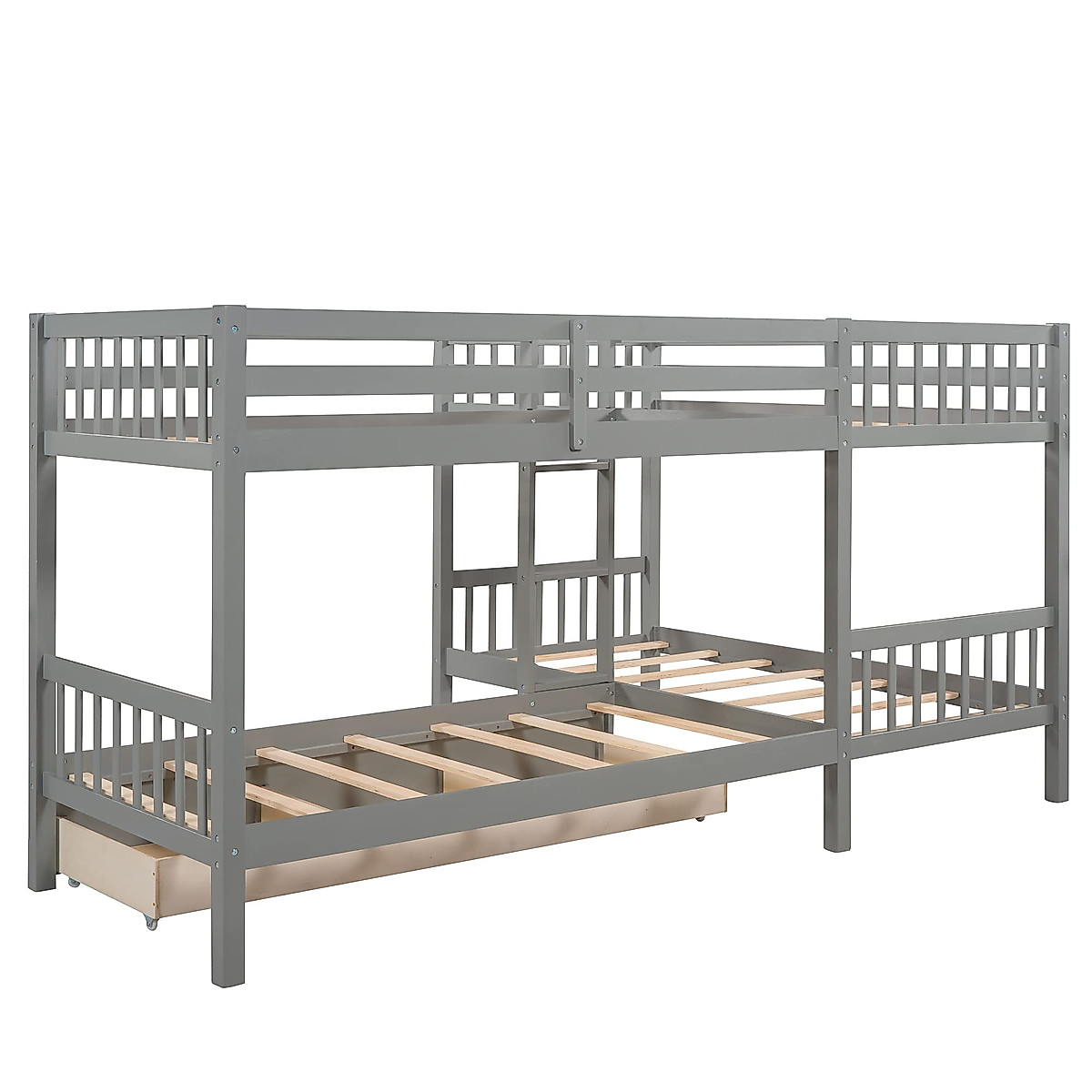 YUNLife&Home L-Shaped Bunk Beds for 4,Solid Wood Bunk Bed Frame with 3 Storage Drawers,Twin Over Twin Size Corner Bunk Bed,Wood Quad Bunk Beds Frame for Kids Teens Girls Boys