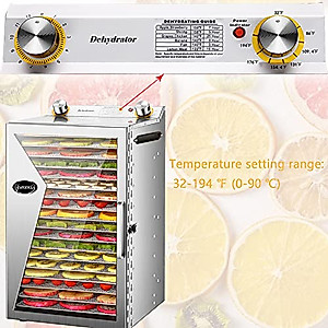Iproods Food Dehydrator Machine 18 Stainless Steel Trays, with Time and Temperature Control, Food Dryer for Beef Jerky, Meat, Vegetables and Fruit, Silver