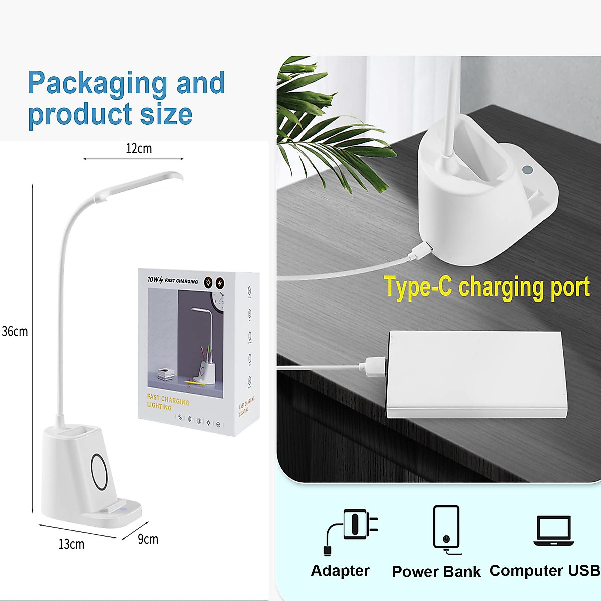 LED Desk Lamp with Wireless Charger, Desk Lamps for Home Office with 3 Lighting Modes, Eye-Caring Lamp with Pen Holder, Desk Lamp for College Dorm