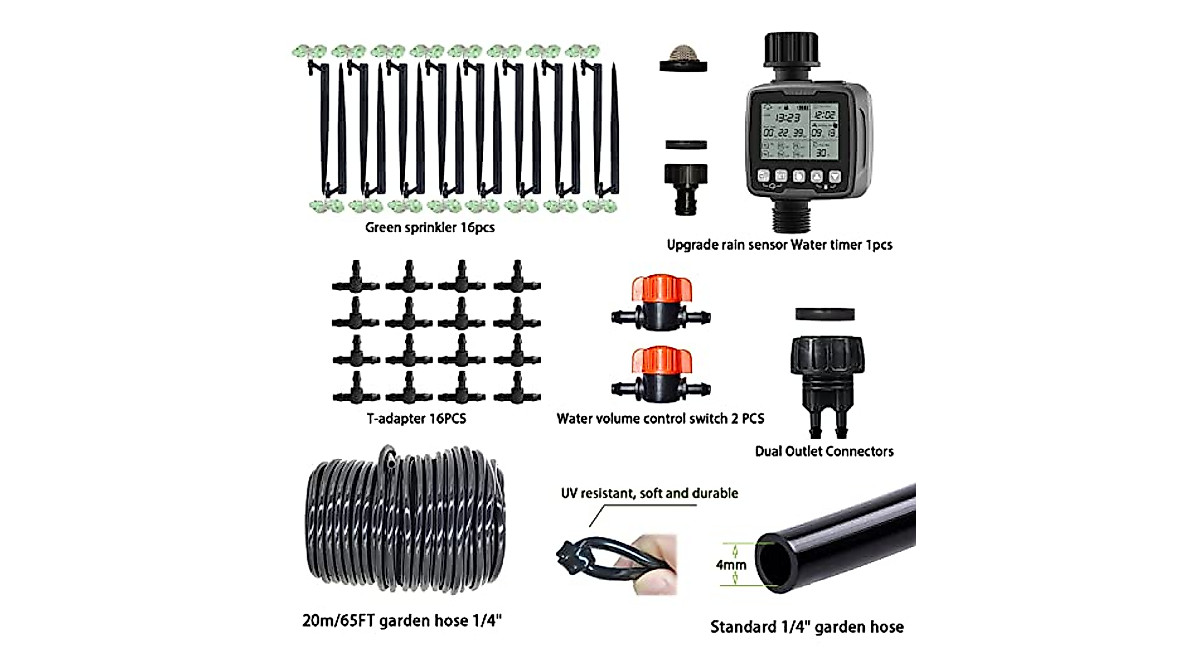 Automatic Drip Irrigation Kit with Water Timer - Easy Garden Watering ...