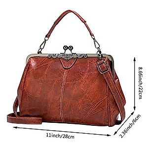 RainboSee Women Retro Kiss Lock Handbag Purse Oil Wax PU Small Tote Satchels Shoulder Crossbody Bag Black