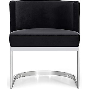 Meridian Furniture Gianna Collection Modern | Contemporary Velvet Upholstered Dining Chair with Polished Chrome Metal Frame, 24" W x 22" D x 29.5" H, Black