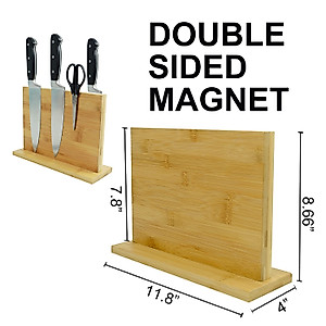 ODEDEN Magnetic Knife Block, Natural Bamboo Magnetic Knife Holder, Double Side Magnetic Knife Stand, Cutlery Display Stand and Storage Rack Without Knives