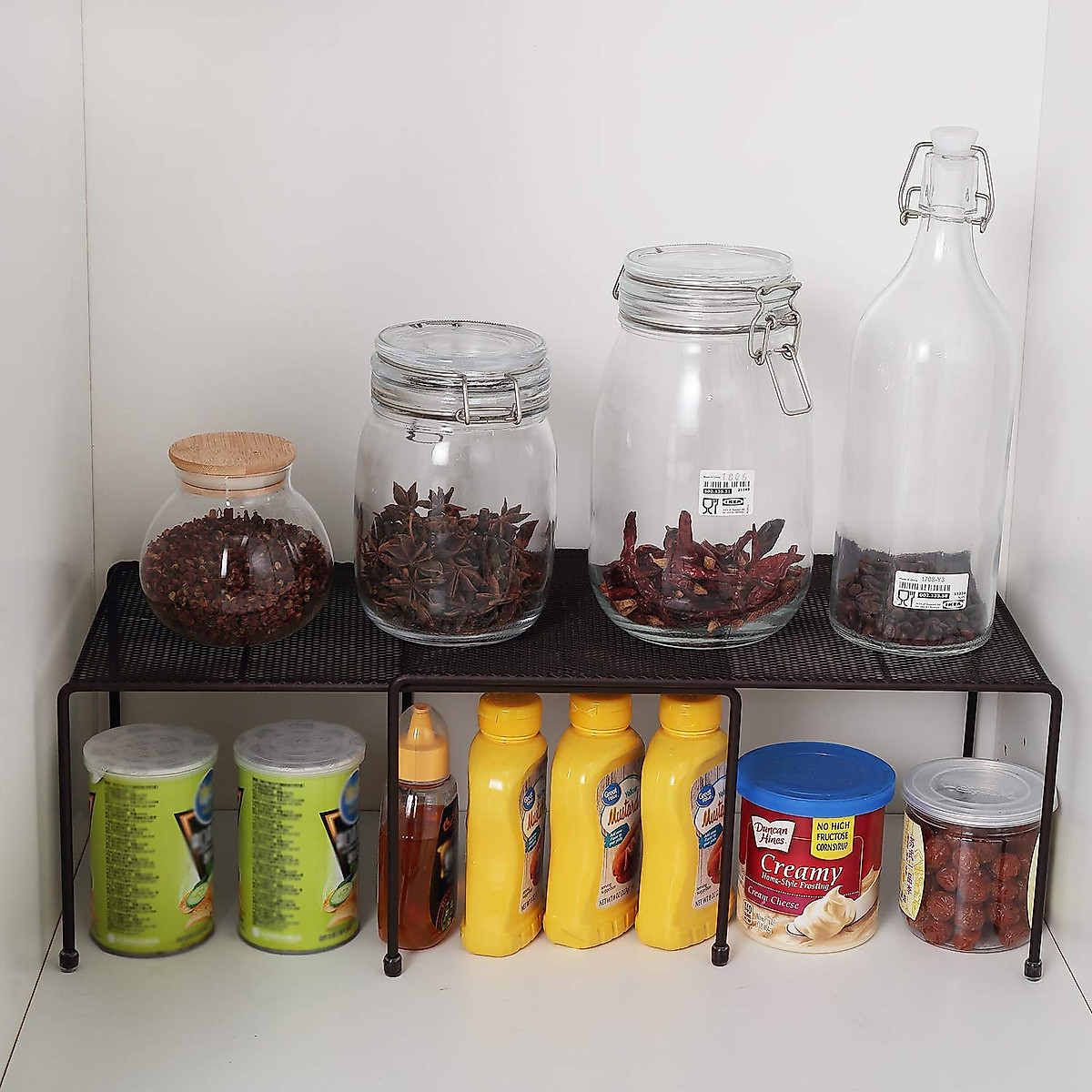 Expandable Stackable Kitchen Cabinet and Counter Shelf Organizer,Kitchen Shelves, Cabinet Organization,Bronze