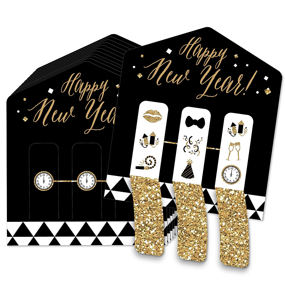 Big Dot of Happiness New Year’s Eve - Gold - New Years Eve Party Game Pickle Cards - Pull Tabs 3-in-a-Row - Set of 12