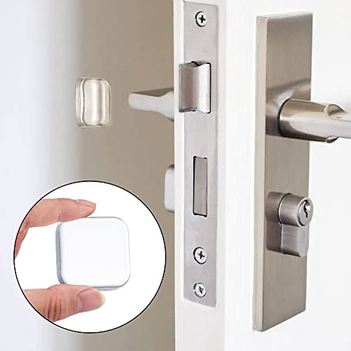 QOOSIKICC 12 Pcs Door Stoppers Wall Protector, Door Knob Wall Shield, Clear Round Silicone Door Handle Bumpers, Reusable Self Adhesive Door Stops Shock Absorbent for Doors Knobs Handles Wall (Square)