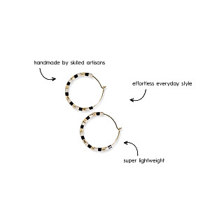 INK+ALLOY Beaded Mini Boho Hoop Earrings for Women, Victoria Mixed Seed Bead Small Hoops, Handmade Jewelry for the Modern Bohemian, 3/4-Inch (Black)