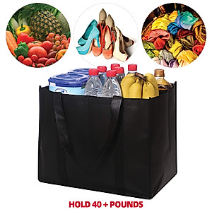 DIOMMELL 16 Pack Reusable Grocery Bags Large Foldable Heavy Duty Shopping Tote Produce Bag with Reinforced Handles for Groceries Clothes Vegetables Fruit, Black Gery Beige