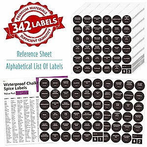 Hebayy 342 Removable Spice Labels,304 Pre-Printed Herb Seeds Seasoning Sauce Oil Vinegar Round Stickers,38 Blank Ones,Waterproof Oil & Tear Resistant,No Residue for Kitchen Pantry Containers Jars