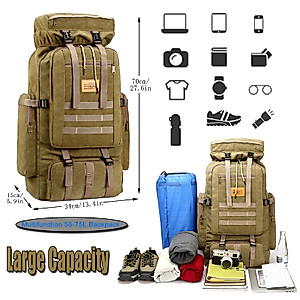 Outdoor Tactical Backpack,Mountaineering Backpack,75L Large Capacity Waterproof Military Backpack for Camping Hiking Traveling (Black)