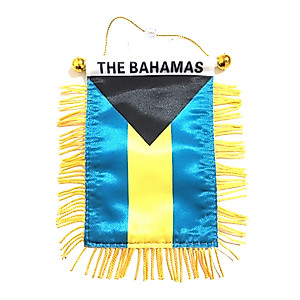 PRK 14 Bahamas Flags for Cars interiror Accessories Decal Stickers Small Mini Banners Hanging Rearview Mirror Accessory Style Design Homes Windows Sticks to Glass Quality Made Mini Banners