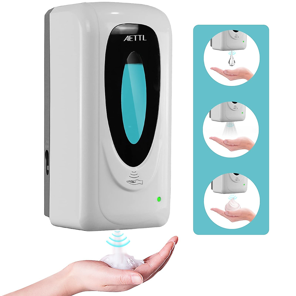 AETTL Touchless Automatic Foaming Hand Soap Dispenser Wall Mount, Motion Sensor Foam Liquid Refill Bottle Sanitizer Dispensing for Bathroom Kitchen Home Farmhouse Station 1306-s