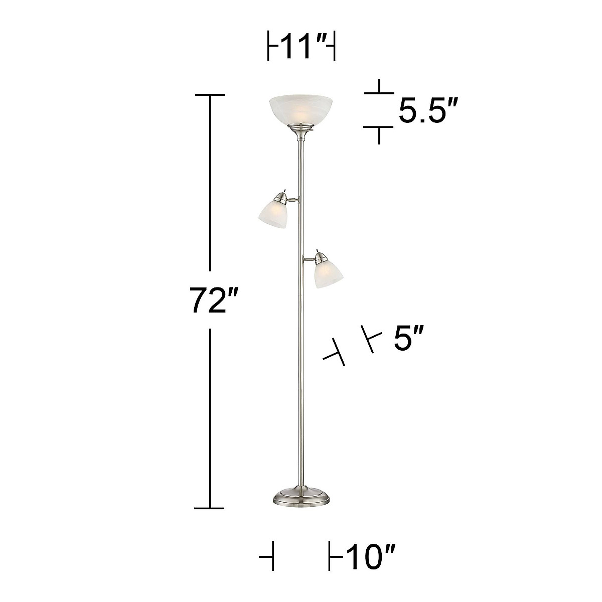 360 Lighting Ellery Modern Tree Torchiere Floor Lamp Standing 3-Light 72" Tall Brushed Nickel Silver Frosted White Glass Shade Decor for Living Room Reading House Bedroom Office
