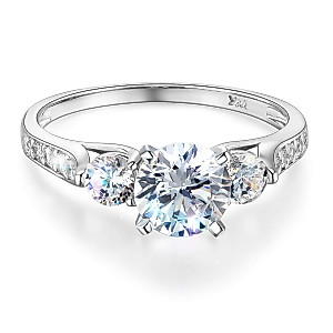 Wellingsale Ladies Solid 14k White Gold Polished CZ Cubic Zirconia Round Cut Three 3 Stone Engagement Ring with Side Stones - Size 7.5