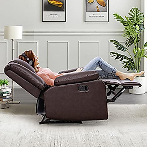ASHOMELI Large Real Leather Recliner Chair, 150 Degree Tilt, Living Room Bedroom Sofa Recliner (Brown)