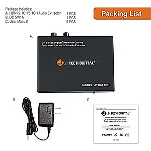 J-Tech Digital Premium Quality 1080P HDMI to HDMI + Audio (SPDIF + RCA Stereo) Audio Extractor Converter (JTDAT5CH)