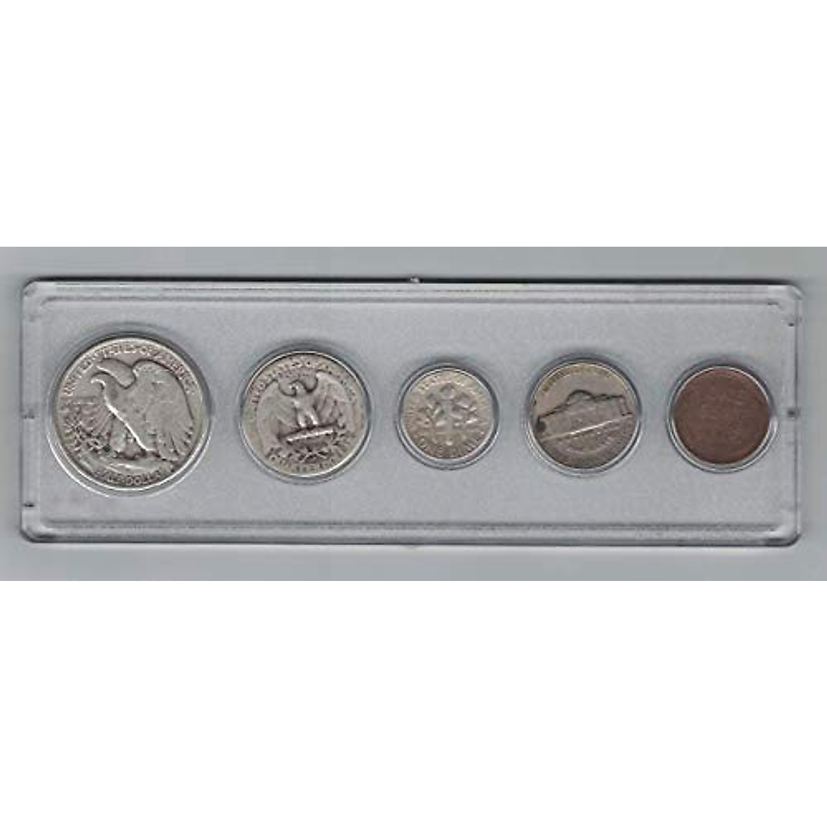 1947 Birth Year Coin Set- (5) Coins - Silver Half Dollar, Silver Quarter, Silver Dime, Nickel, and Lincoln Cent - All dated 1947 in a Plastic Display Holder Fine