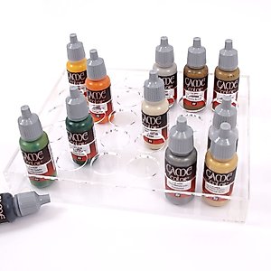 Craftelier - Paint Stand or Organiser Tray for Alcohol-based Inks with 25 Paint Jars Ø 2.5 cm (8" x 7" x 1.2") | Transparent Colour - Dimensions Approx. 20.3 x 17.7 x 3.1 cm (8" x 7" x 1.2")