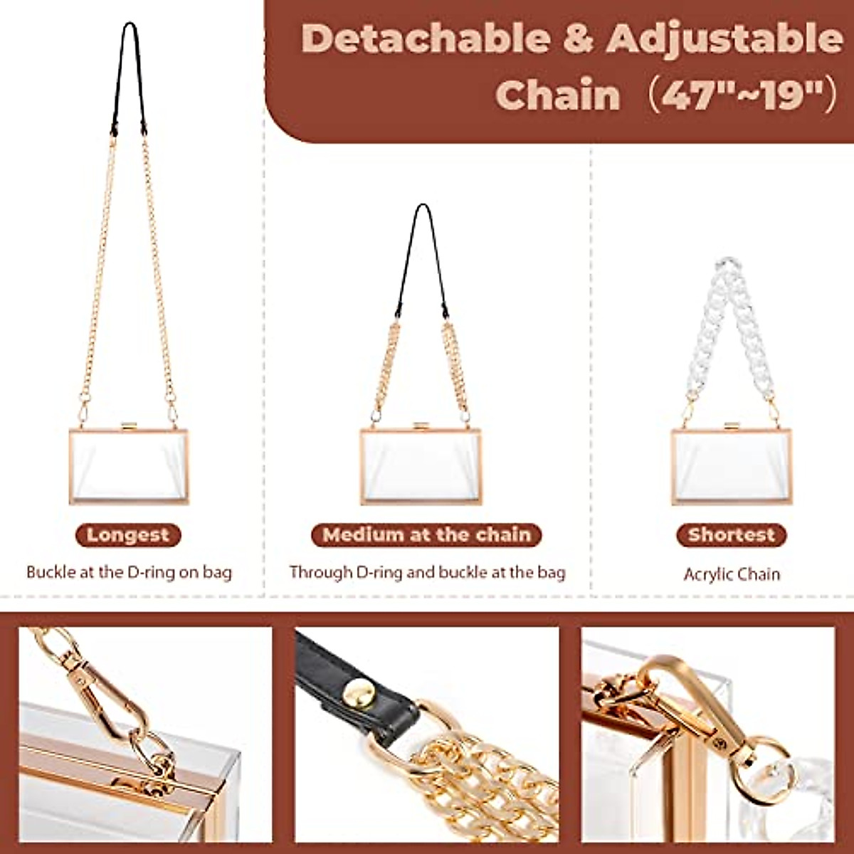 HULISEN Clear Clutch Purses for Women, Stadium Approved Acrylic Clear Bag Gold