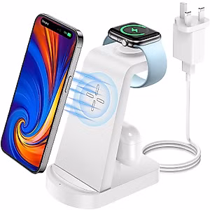 VIGROS Wireless Charging Station - 3 in 1 Wireless Charger for iPhone 14/13 Pro/13/12/11 Pro Max/X/Xs/8/8 Plus,Wireless Charging Stand Dock for Apple Watch Series AirPods 3/2/1/pro, with Adaptor