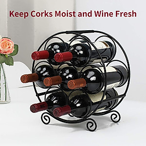 TreeLen Wine Racks Countertop, 7 Bottles Wine Organizer Stand, Metal Free Standing Wine Storage Holder, Water Bottle Holder Stand-Black