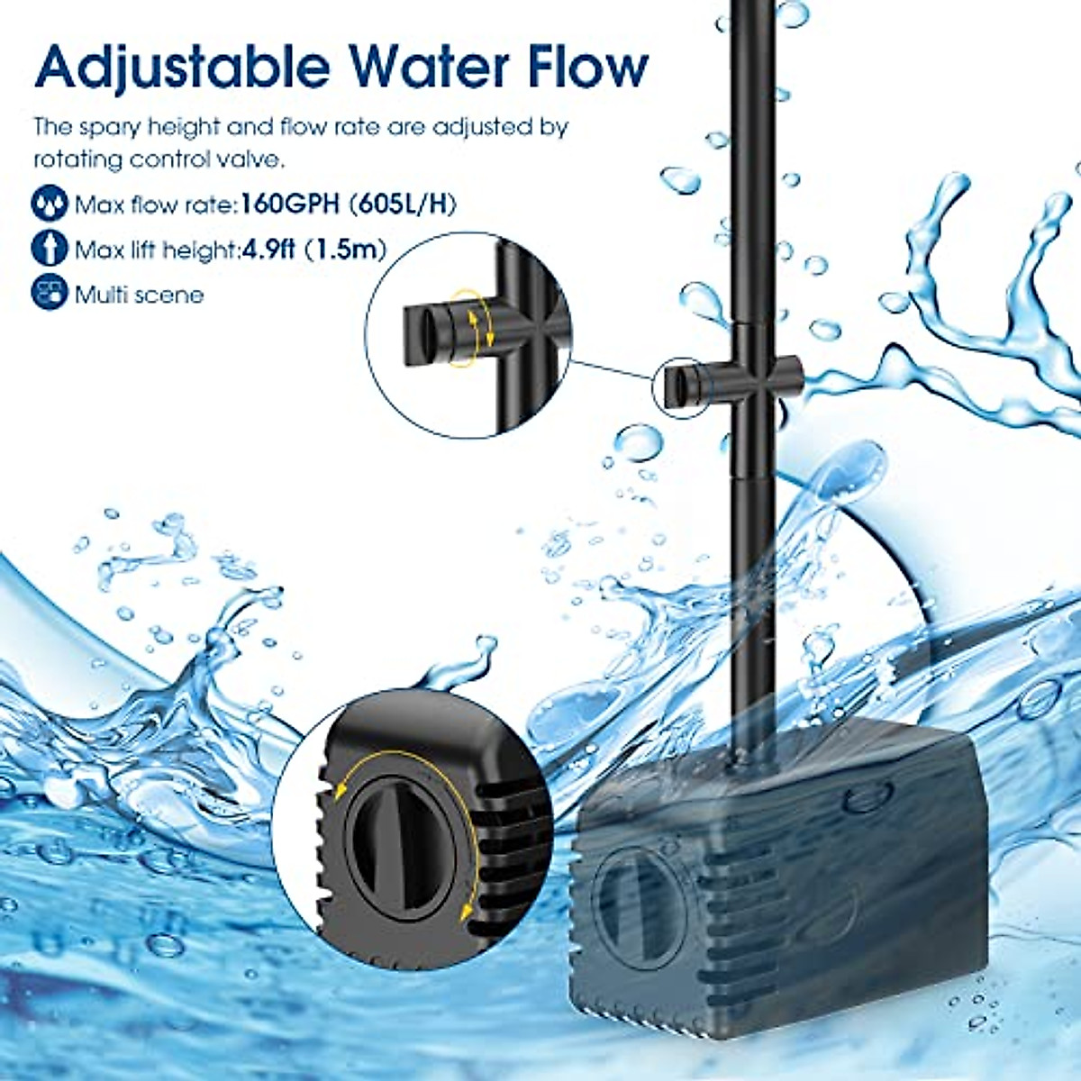 Antfraer 12W Solar Water Pump, Solar Fountain Pump Kit with 160GPH Submersible Water Flow Adjustable, Solar Powered Water Pump Outdoor, Solar Water Fountain for Bird Bath Fish Pond Garden Hydroponic