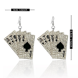 KVANU Unique Funny Hypoallergenic Alloy Sparkly Crystal Poker hearts and spades A Ace Playing Cards Dangle Drop Stud Earrings For Women Gambling Casino Jewelry Gift (Black)