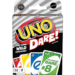 Mattel Games UNO Dare Card Game for Family Night Featuring Challenging and Silly Dares from 3 Different Categories