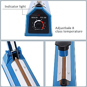 12 Inch Impulse Heat Sealer Machine, Cookie Bag Sealer for Plastic Mylar PE PP Bags and Kraft Paper Bags, Manual Poly Bag Hot Seal Sealing Machine with Extra Replace Element Grip