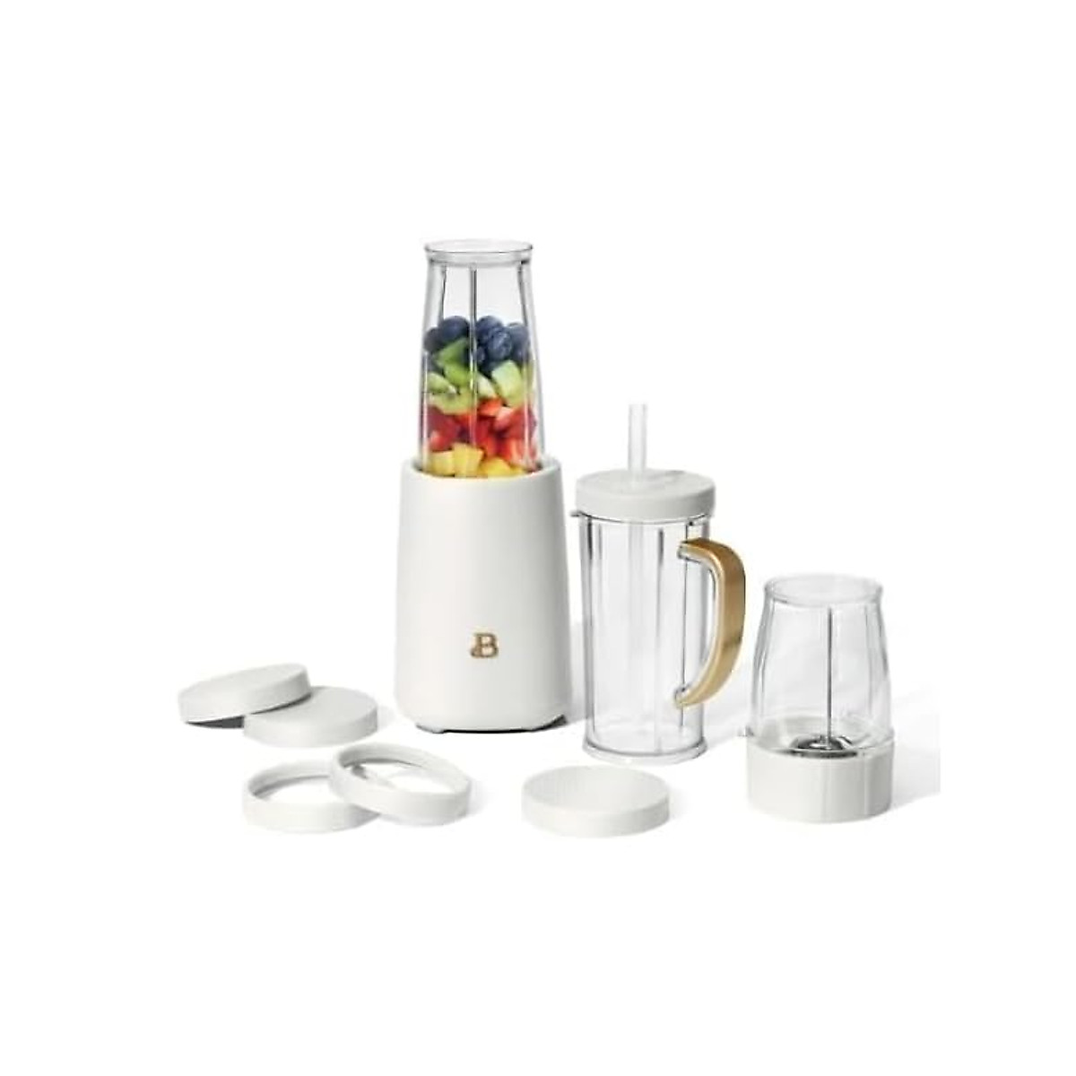 Generic Beautif*ul Personal Blender Set with 12 Pieces, by Drew Barrymore (White Icing), 13.5