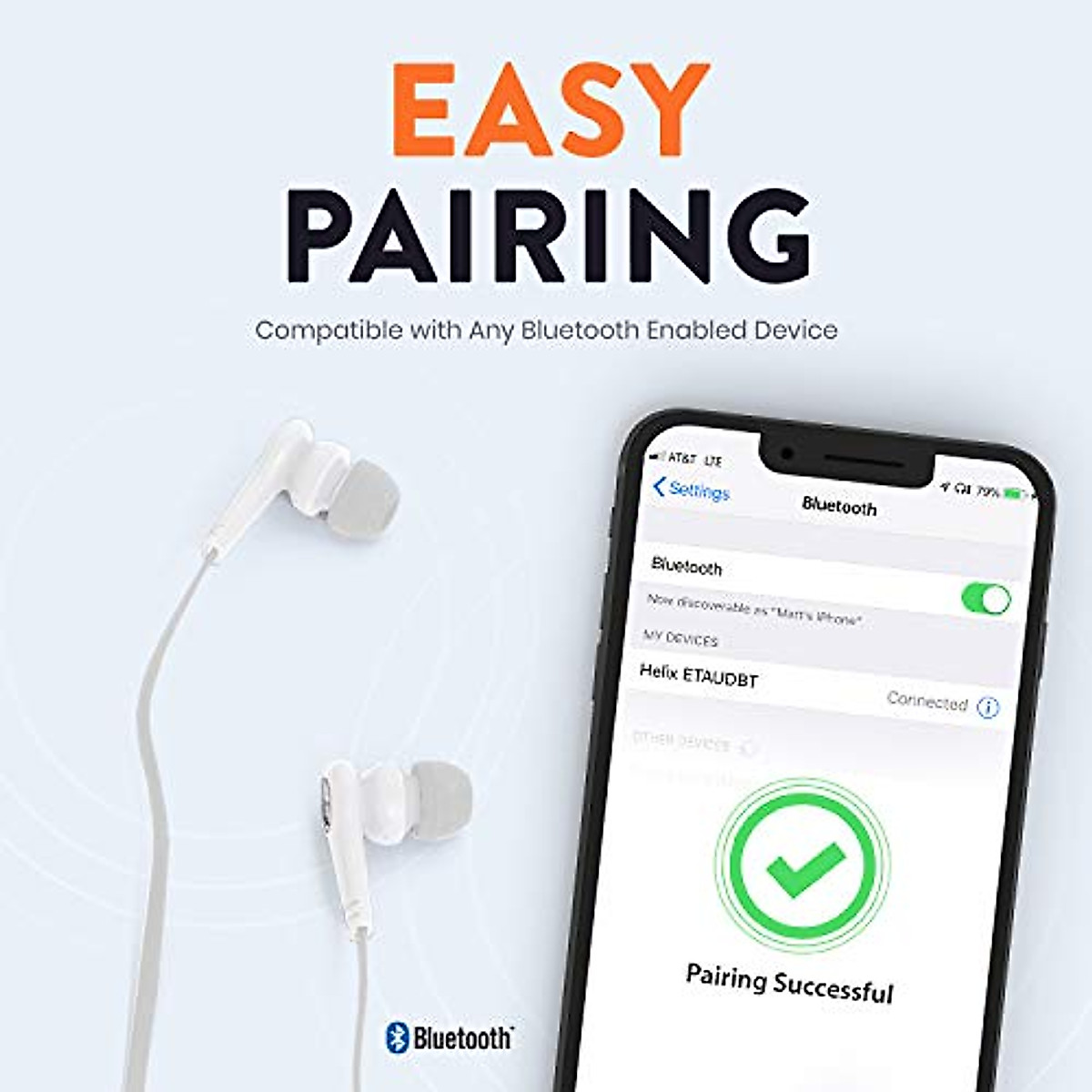 Helix Audioflex Wireless Earbuds, 5.0 Bluetooth Headphones, Enhanced Bass, Built-in Track Controls and Microphone for Hands-Free Calling, Bluetooth Earbuds for Workout, Sports, Running, Gym - White