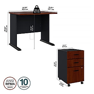 Bush Business Furniture Series A 36W Desk with Mobile File Cabinet in Hansen Cherry and Galaxy