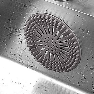 Durable Shower Drain Hair Catcher Silicone Hair Stopper Shower Drain Covers for Bathroom Bathtub Kitchen Easy to Install and Clean Suit (Grey)
