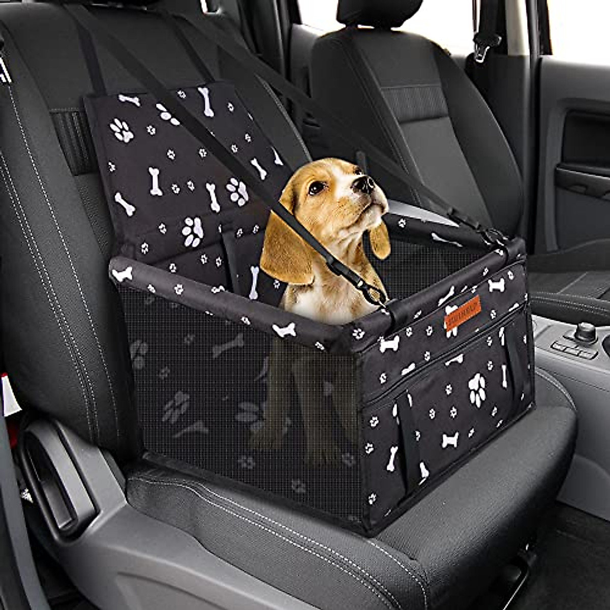 SWIHELP Dog Car Seat Travel Carrier Doggie Booster Cage, Oxford Breathable Folding Soft Washable Travel Bags for Cats or Other Small