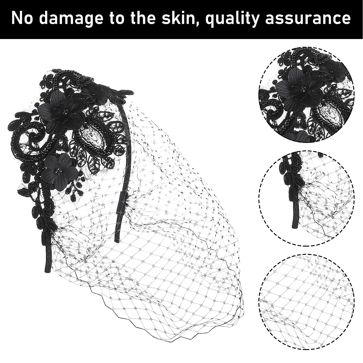 Yolev Bridal Wedding Veil Vintage Fascinator Mesh Lace Headband Tea Party Headwear with Veil Cocktail Tea Party Headwear for Girls and Women (Black)