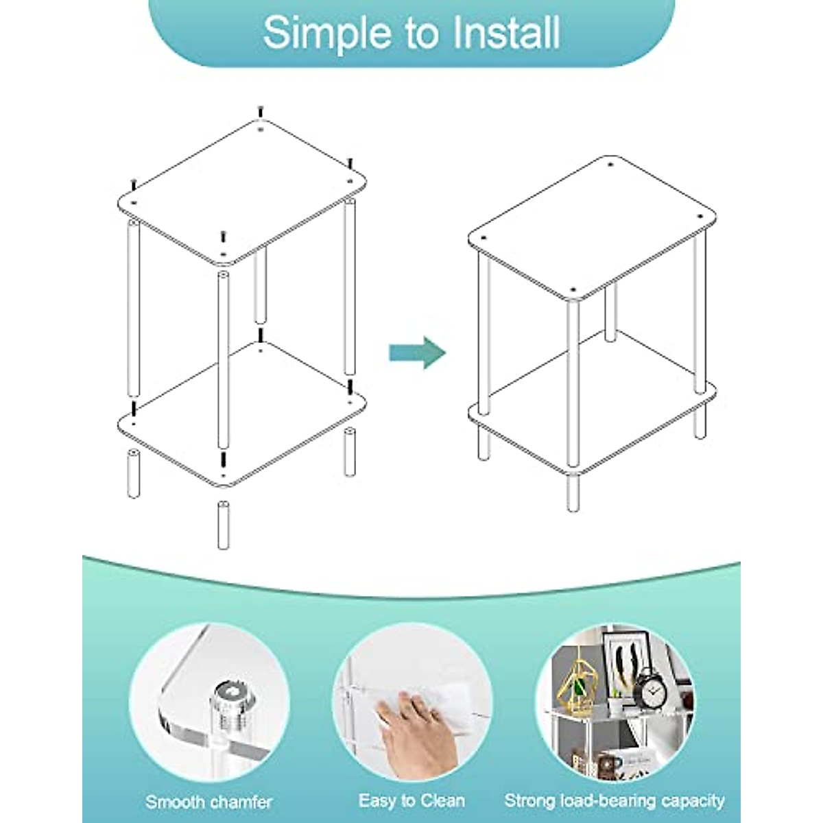 KSacry Small Acrylic Side Table for Small Spaces, 3 Tier Clear Side Table,Small Nightstand/Bedside Table/End Table for Living Room, Bedroom, Bathroom,15.75" L x 11.81" W x 20" H