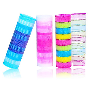 Kavoc 30Yards Poly Mesh Ribbon Decorative Mesh Red White Blue Metallic Foil Patriotic Tulle Roll for Veterans Day Patriotic Swags and Florist Crafting,10 Inch Wide (Easter)
