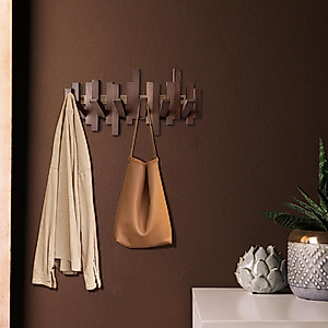 NZUSHUH Natural Wood Wall Mounted Piano Coat Rack, Wall Mounted Coat Rack, Flip Down Wall Hook Rack 6 Hooks for Wall Art, Umbrella, Coats, Keys, Robe