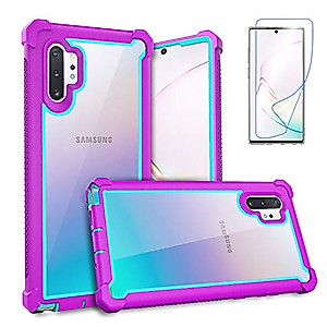 KSELF Case for Samsung Galaxy Note 10 Plus Case With Screen Protector, Full Body Protective Hybrid Dual layer Shockproof Acrylic Back Case Cover for Galaxy Note 10 Plus 5G 6.8 inch (Purple Light Blue)