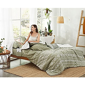 Geniospin Full Comforter Set, Olive Green Boho Aztec Comforter Set 8 Pieces, All Season Reversible Bed in A Bag, Soft Microfiber Fill Bedding, Lightweight, Warm and Breathable (Full, 80"x90")