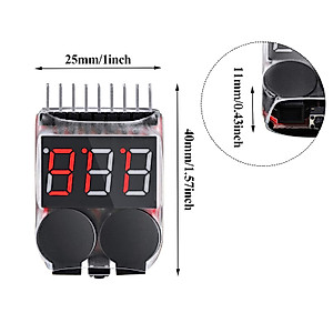 10 Pieces 2-in-1 Lipo Battery Voltage Tester Low Voltage Buzzer Alarm Battery Capacity Indicator Monitor for 1-8s Battery