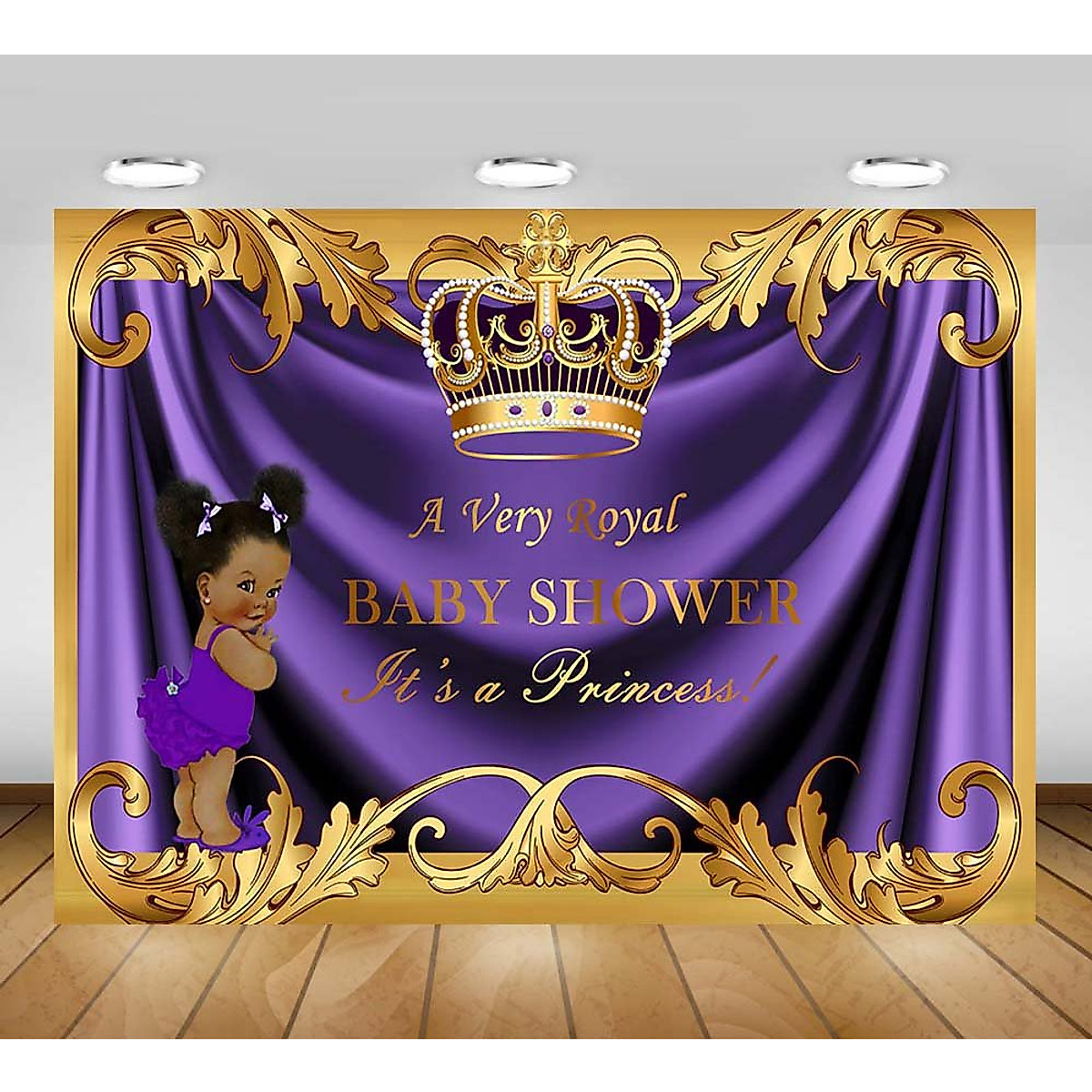 Mocsicka Baby Shower Backdrop Royal Little Princess Purple Crown Photography Background 7x5ft Vinyl Royal Purple Gold Baby Shower Party Banner Backdrops