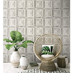 NextWall Distressed Faux Tin Tile Peel and Stick Wallpaper