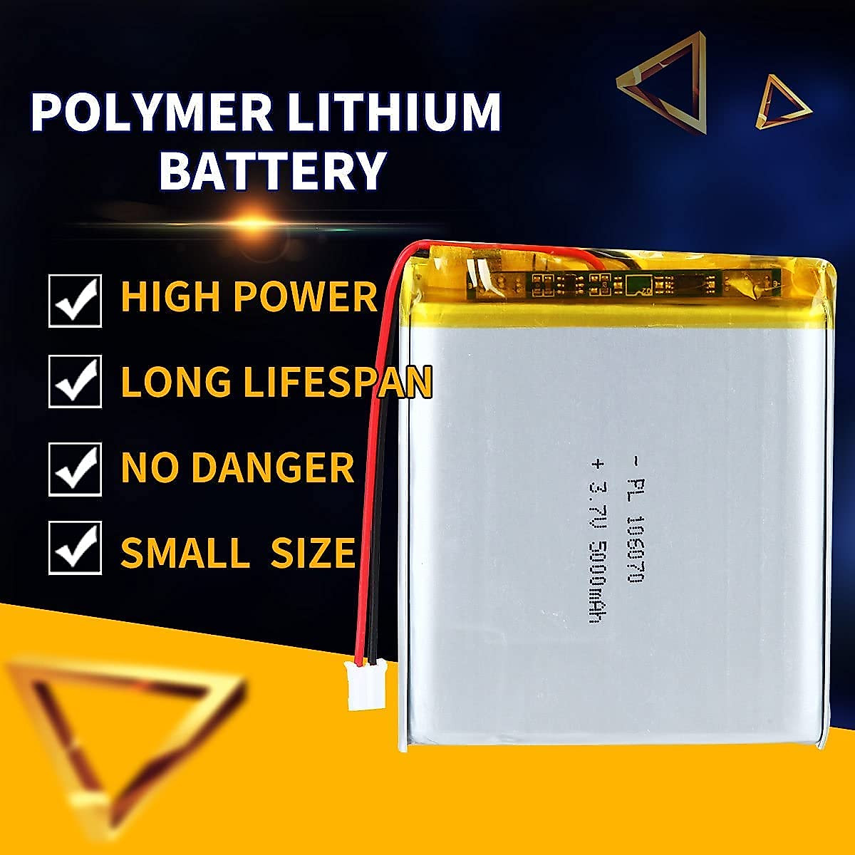 AKZYTUE 3.7V 5000mAh 106070 Lipo battery Rechargeable Lithium Polymer ion Battery Pack with PH2.0mm JST Connector