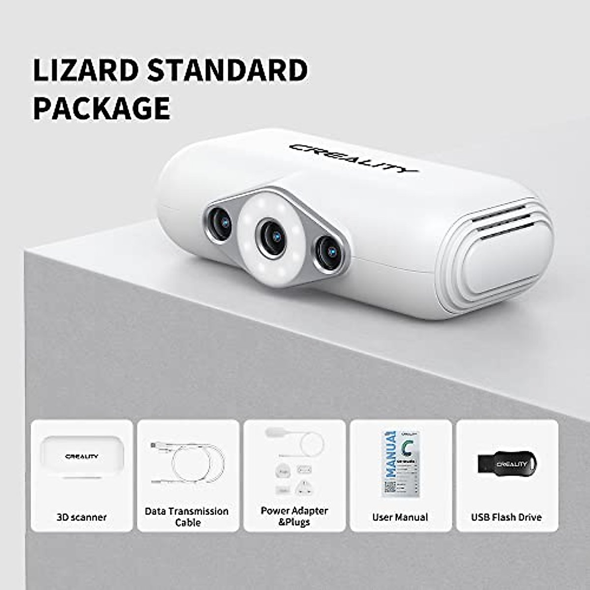 Creality 3D Scanner, 0.05 MM Accuracy & 10 FPS scan Speed 3D Scanner for 3D Printing & Modeling, Aviation-Grade Aluminum Plug, No-Marker Scanning - CR Scan Lizard Standard