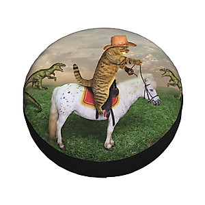GTEVUTS Cowboy Cat and Dinosaur Spare Tire Cover for Rv Trailer Camper Funny Tire Covers Polyester Wheel Cover Wheel Protectors Universal Fit for Car Truck Travel SUV,14 inch