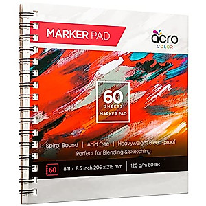 Marker Paper Sketchbook - Marker Sketchbook with Bleedproof Smooth Coated Art Paper, 120 GSM 80 LBS - Marker Pad for Alcohol Markers, Sketching, Drawing - 8.11 x 8.5 Inch | 50 Sheets, 2 Pack