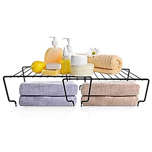 Expandable Shelf Organizer - Kitchen Cabinet, Kitchen Countertop & Bath Cabinet & Garage Shelf Organizer, Kitchen Storage & Organizer Accessories (Black) - 2 Pack