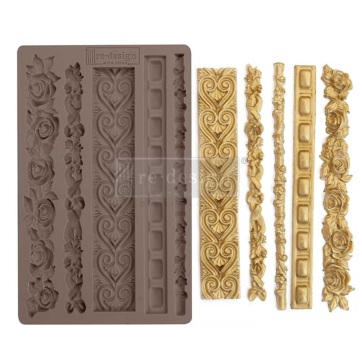 Redesign with Prima Redesign Furniture Decor Moulds® Elegant Borders 5"x8",8Mm Thickness For Funiture Dresser, Chocolate,Cake,Candy,Backery,Soap,Polymer Clay, earthen Clay