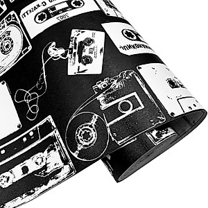 Yifely Black White Drawer Covering Paper Retro Cassette Shelf Liner Countertop Door Sticker 17.7inch by 9.8 Feet